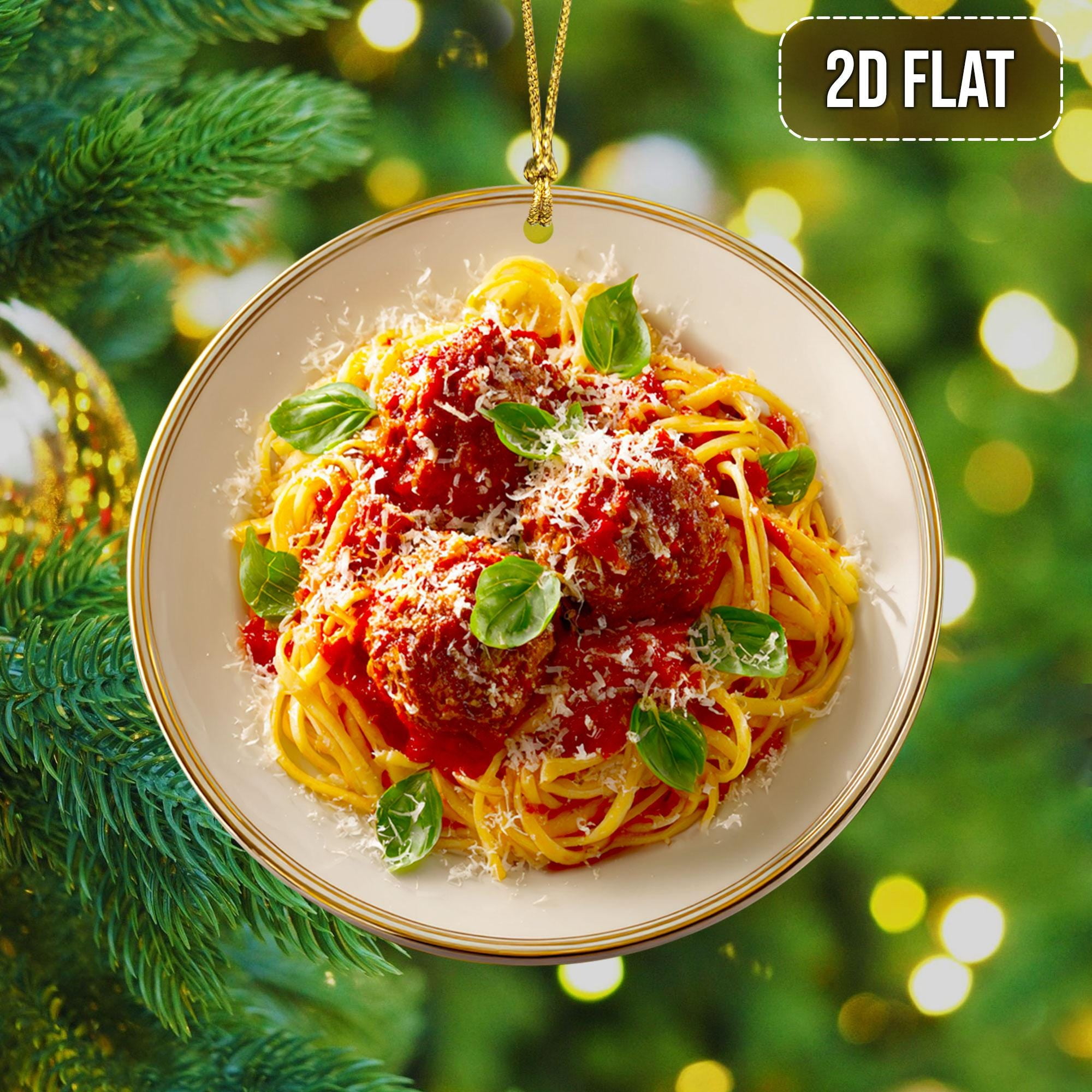 2D FLAT Spaghetti Meatball Christmas Ornament, Italian Food Lover ...