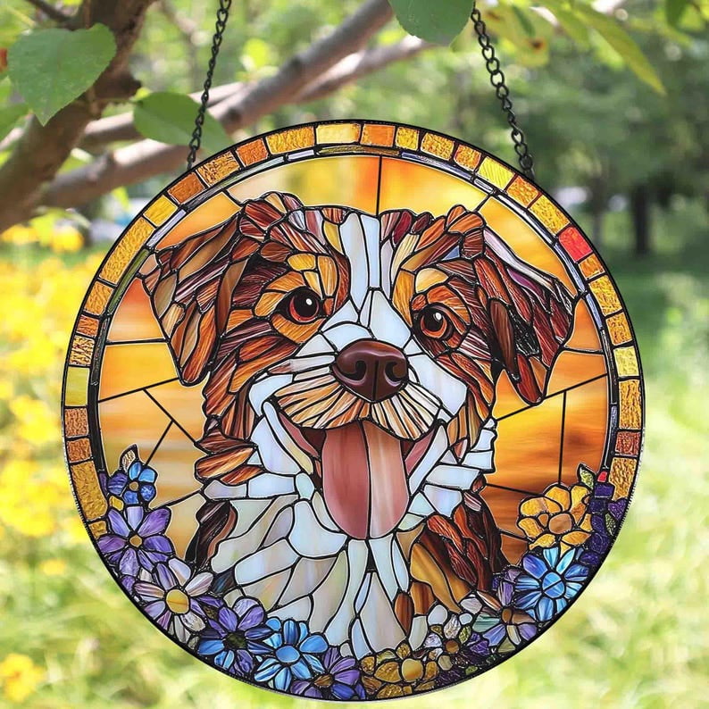 2D FLAT Stained Glass Dog Memorial, Pet Portrait Stained Glass ...
