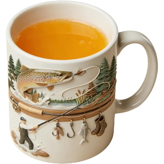 2D Fisherman Coffee Mug, Multi-drink Versatility, 11oz, Ceramic Novelty ...