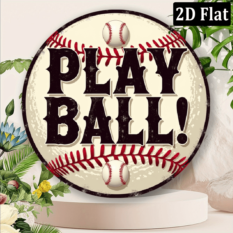 2D Flat, 1-Pack Vintage Baseball Themed Circular Sign, 8-Inch Durable ...