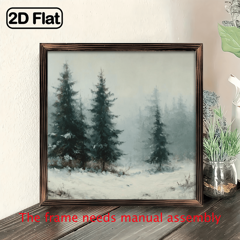 2D Flat, 1 Pc Wood Frame Sign, Classic Winter Landscape Print ...