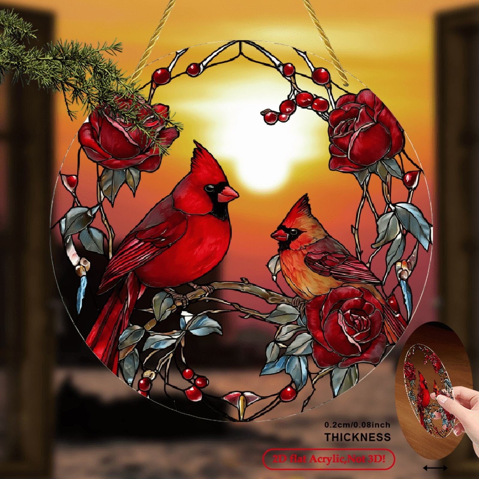2D Flat, 1 Red Bird Acrylic Sun Catcher - Colorful Glass Style Window ...