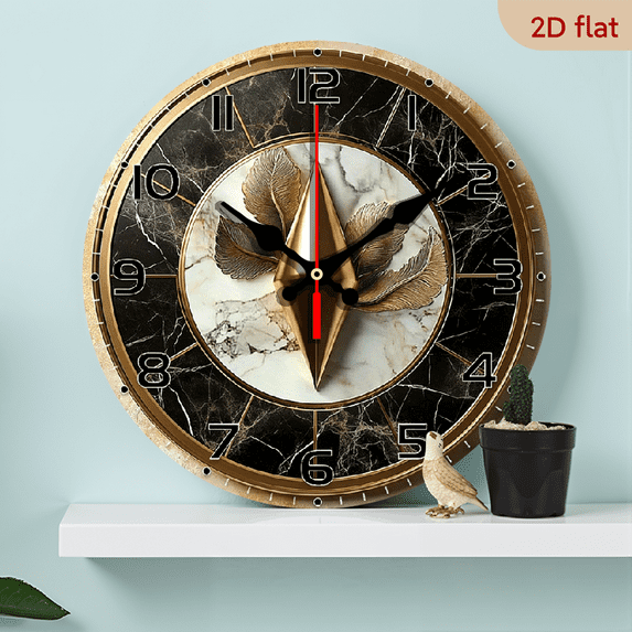 2D Flat, 10-Inch Silent Wall Clock with Wood Veneer Finish Elegant ...