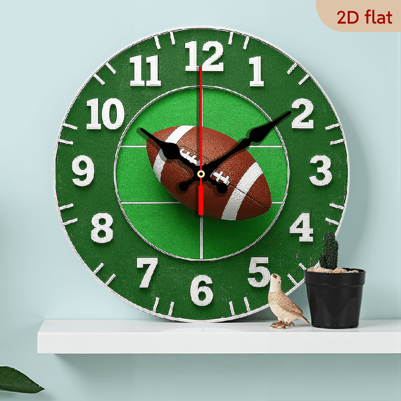 2D Flat 10Inch Vintage Football Themed Wooden Round Wall Clock ...