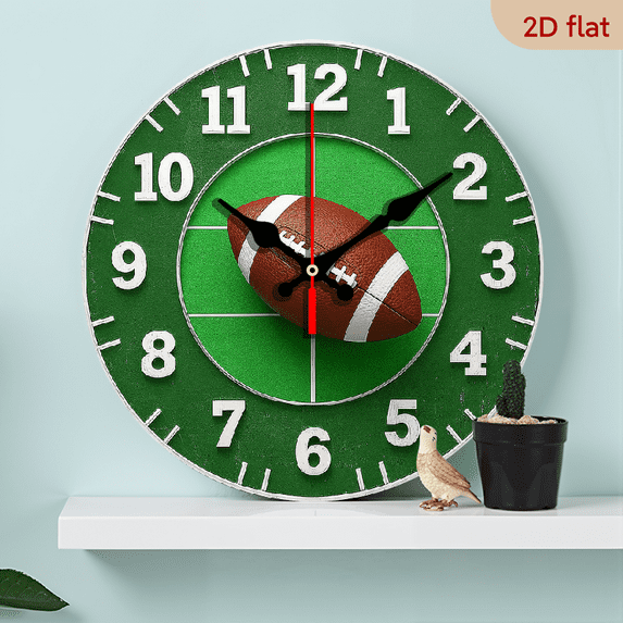 2D Flat 10Inch Vintage Football Themed Wooden Round Wall Clock ...