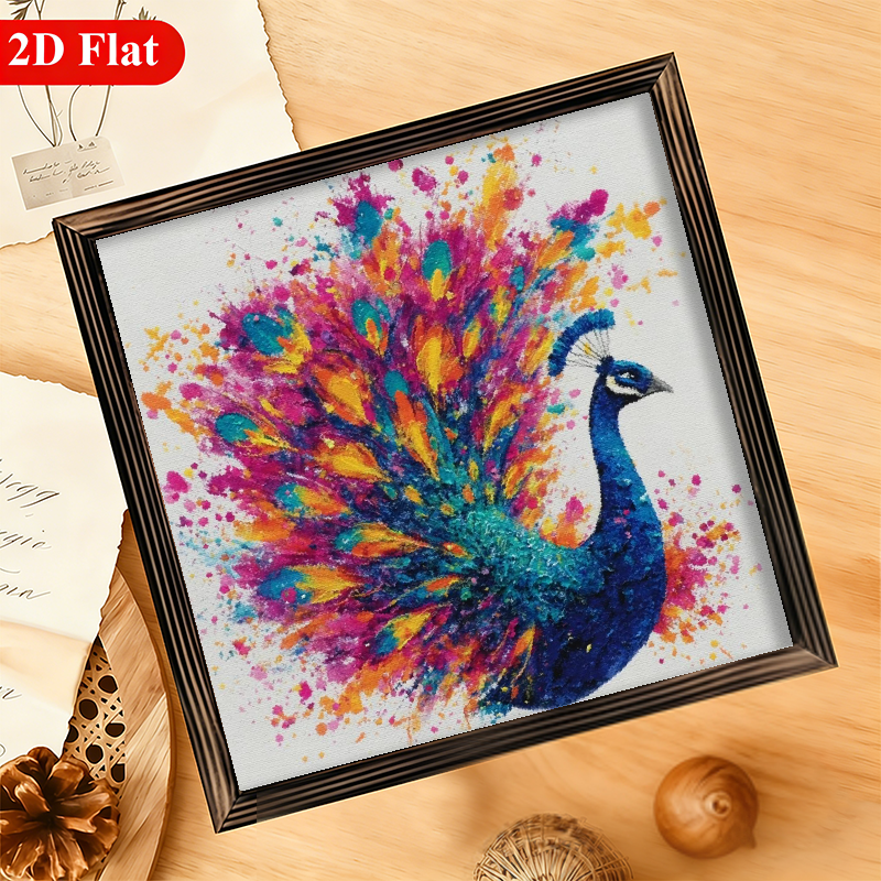2D Flat, 12-inch Hand-Painted Peacock Wall Art Painting - Vintage ...
