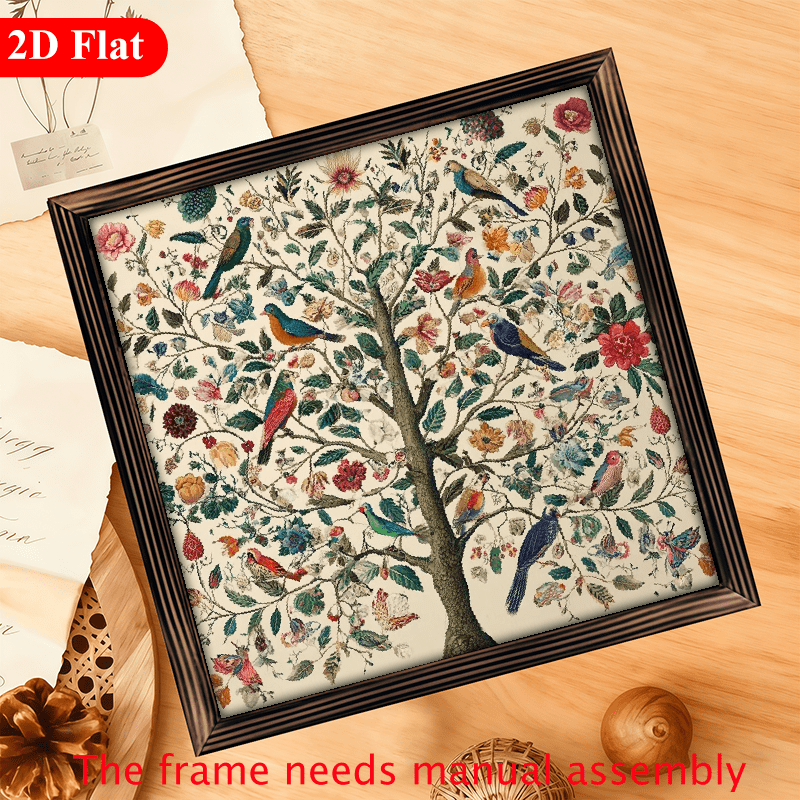 2D Flat 12x12 Inch Vibrant Bird Floral Wall Pediment with Wooden Frame ...