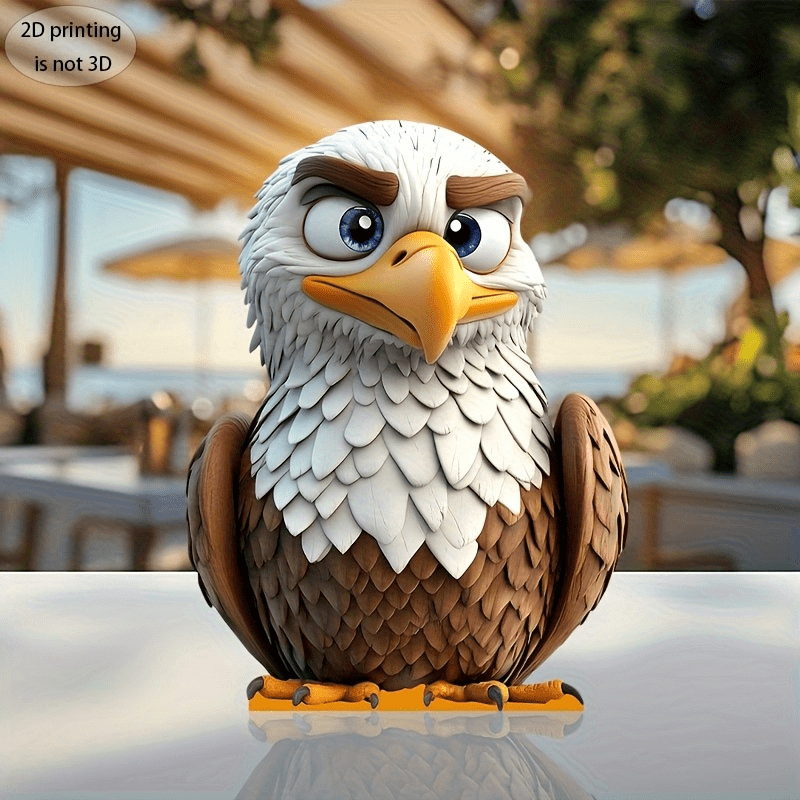 2D Flat 1PC, 2D Printed Wooden Eagle Decoration, Fierce Cartoon Bald ...