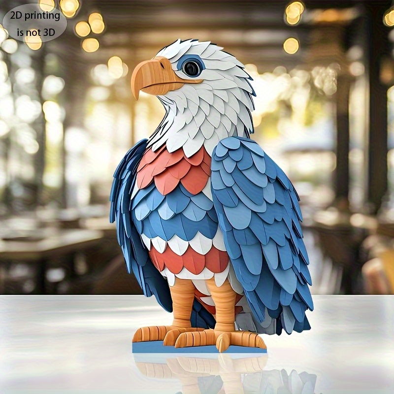 2D Flat 1PC Patriotic Bald Eagle Wooden Decor - 2D Printed Red, White ...