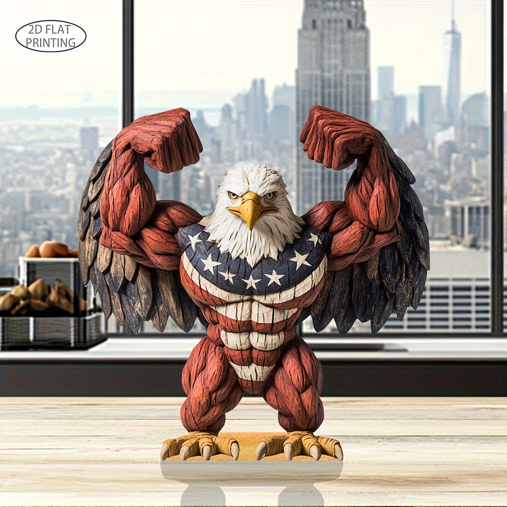 2D Flat 1PC, Patriotic Eagle Statue - 8x7.08 inches Wooden 2D Wall Art ...