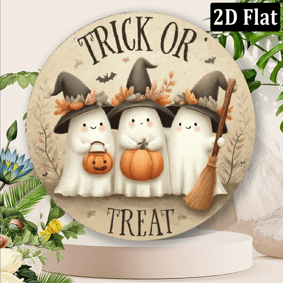 2D Flat, 1PC Retro Halloween Circular Emblem Wreath, trick or Treat ...