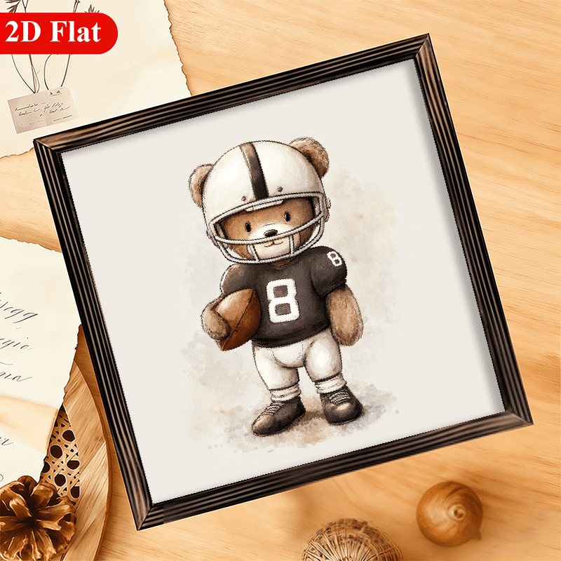2D Flat, 1Pc Frame Sign Teddy Bear, American Football, Vintage ...