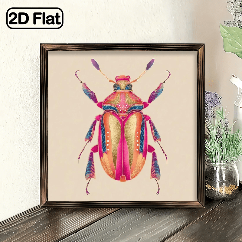 2D Flat, 1Pc Wood Frame Sign, Beetle, Colorful Bug Art Print, Botanical ...