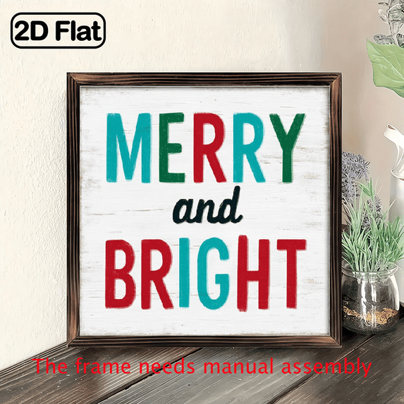 2D Flat, 1Pc Wood Frame Sign Pastel Christmas Merry Bright Wall Art ...
