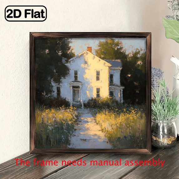 2D Flat, 1Pc Wood Frame Sign Vintage Landscape White House Garden Path ...