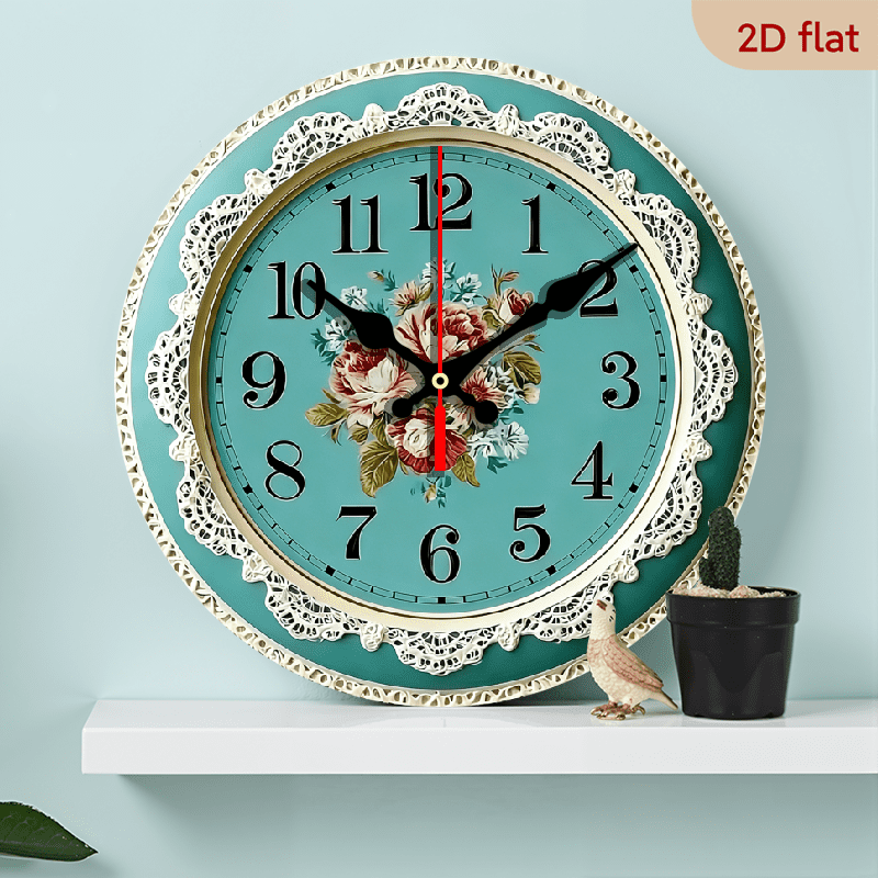 2D Flat, 1pc 10 Inch Round Wooden Wall Clock 10-Inch Unique Floral ...