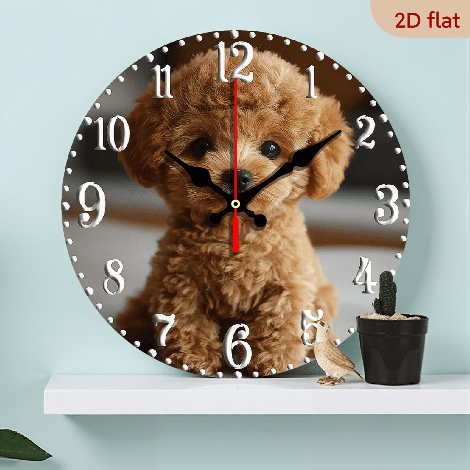 2D Flat 1pc 10Inch 25cm Wooden Round Wall Clock with Cute Poodle Design ...