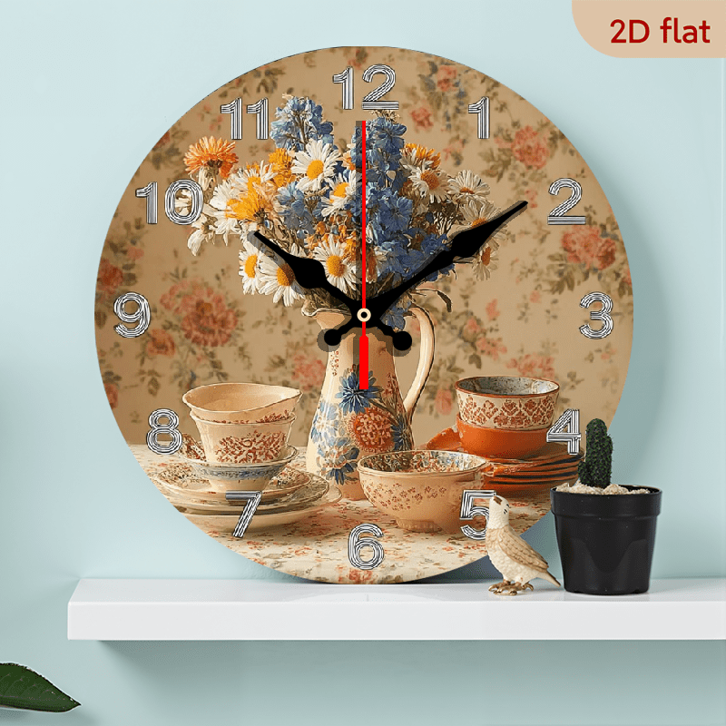 2D Flat 1pc 10Inch Bohemian Floral Wooden Wall Clock - Silent Quartz ...