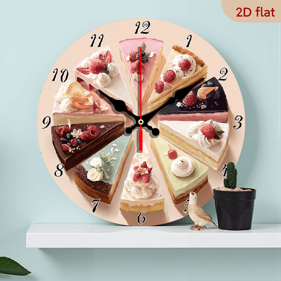 2D Flat 1pc 10Inch Cake-Themed Wooden Round Wall Clock - Farmhouse ...