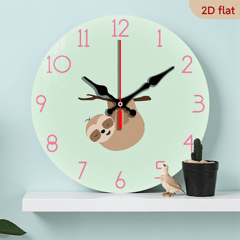 2D Flat 1pc 10Inch Charming Sloth on a Tree Tempered Wood Wall Clock ...