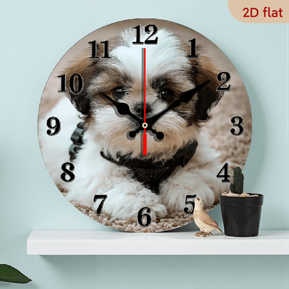 2D Flat 1pc 10Inch Charming Wooden Wall Clock with Cute Dog Design ...