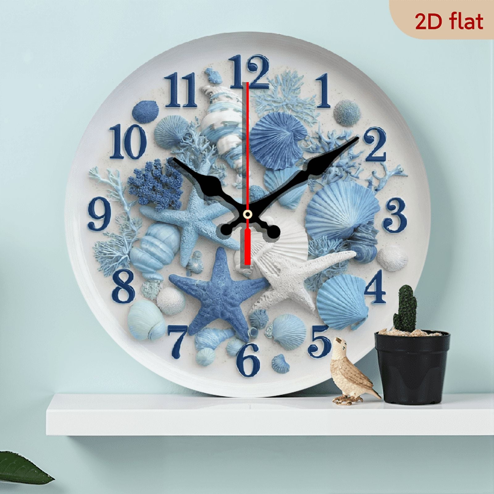 2D Flat 1pc 10Inch Coastal Nautical Wooden Wall Clock - 10 Inch Round ...