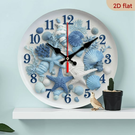 2D Flat 1pc 10Inch Coastal Nautical Wooden Wall Clock - 10 Inch Round ...