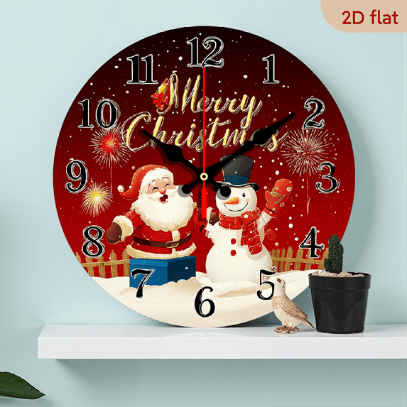 2D Flat 1pc 10Inch Festive Christmas Wall Clock with Santa Claus ...