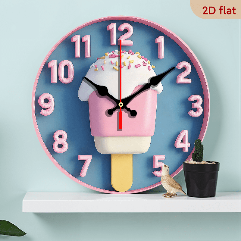 2D Flat 1pc 10Inch Ice Cream Theme Silent Wooden Wall Clock - 25cm ...