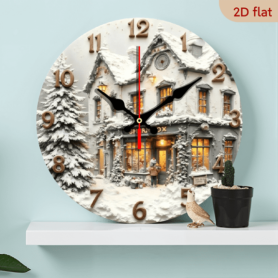 2D Flat 1pc 10Inch Large House-Shaped Wooden Wall Clock - Winter ...