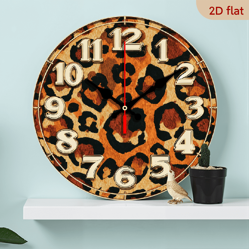 2D Flat, 1pc 10Inch Leopard Print Round Wall Clock - Silent Non-Ticking ...