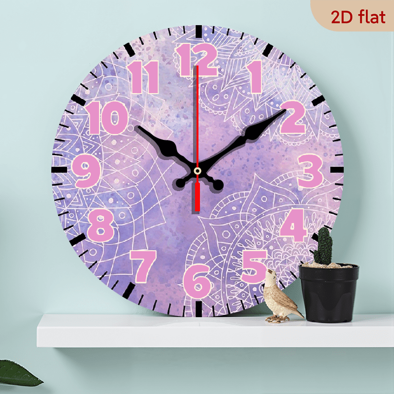 2D Flat 1pc 10Inch Mandala Design Wooden Wall Clock Silent Quartz ...