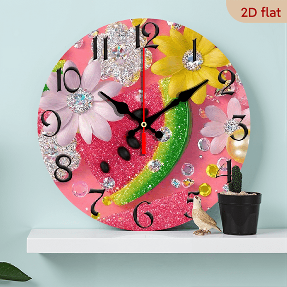 2D Flat, 1pc, 10Inch Modern Floral Wall Clock - Silent Non-Ticking ...