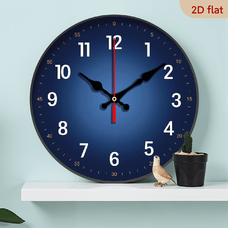 2D Flat 1pc 10Inch Modern Navy Blue Gradient Round Wall Clock with Black Hands White Face Silent ...