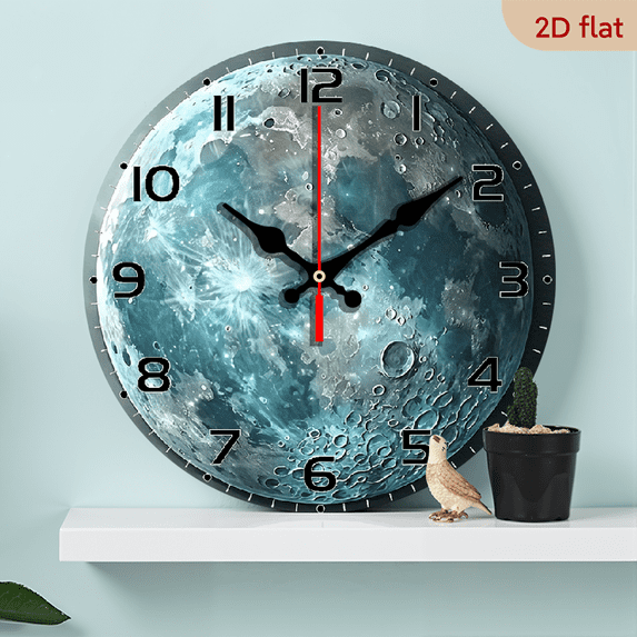 2D Flat, 1pc 10Inch Modern Round Silent Wall Clock with Wood Veneer ...