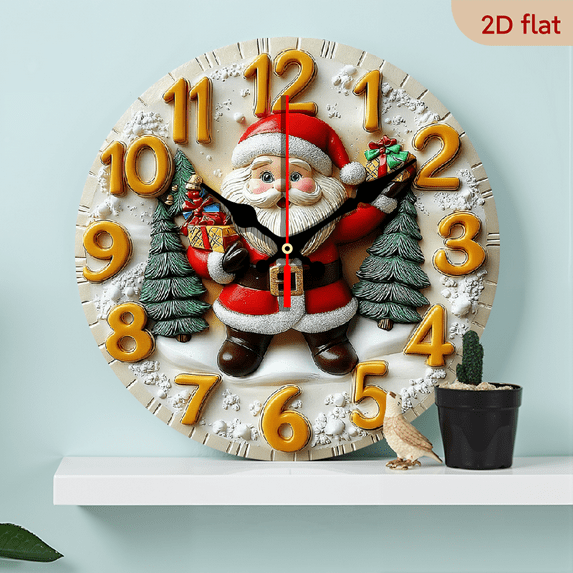 2D Flat 1pc 10Inch Non-Electric 1pc Santa Claus Theme Wooden Round Wall ...