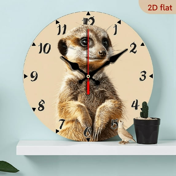2D Flat 1pc 10Inch Non-Ticking Wooden Wall Clock with Adorable Meerkat ...