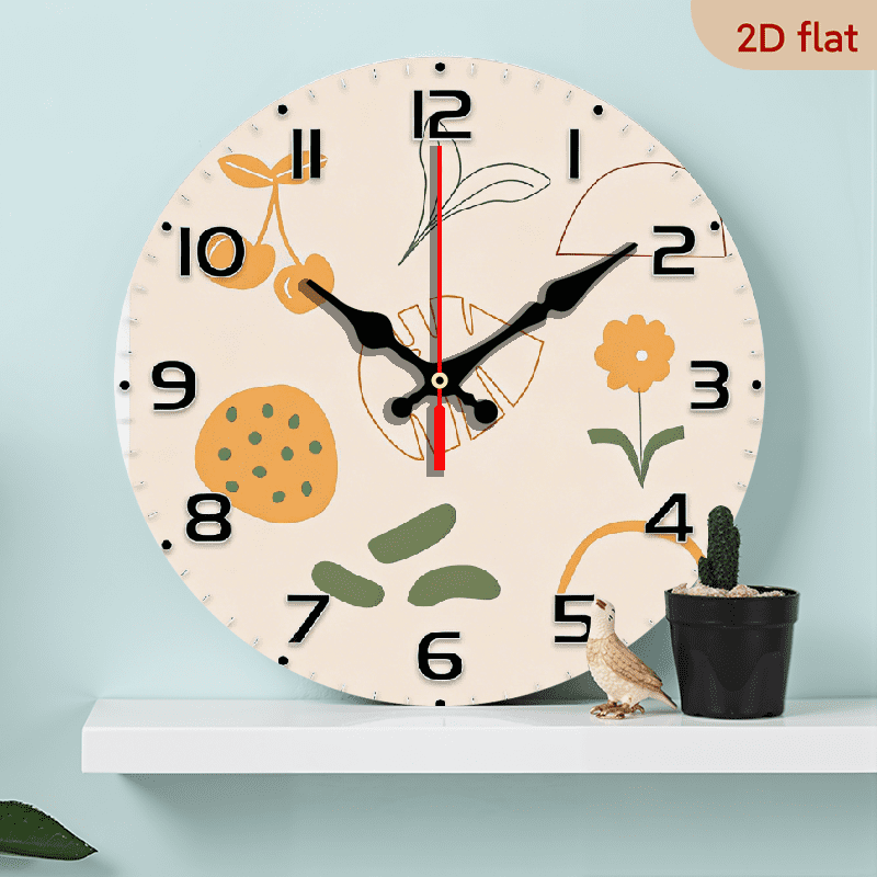 2D Flat, 1pc 10Inch Round Silent Wood Veneer Clock, Europe and America ...