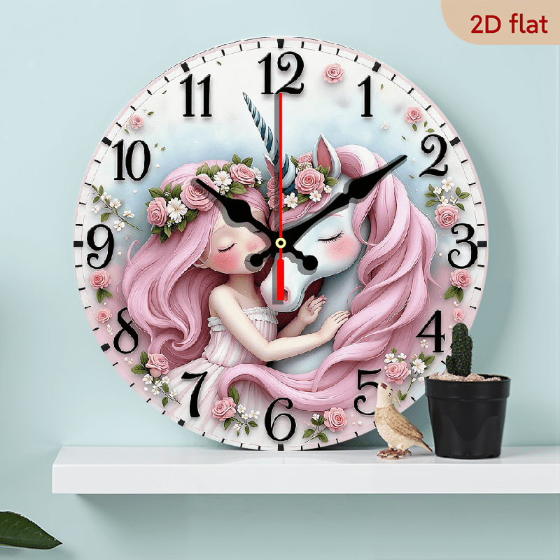 2D Flat 1pc 10Inch Round Wooden Wall Clock with Floral Design - Silent ...