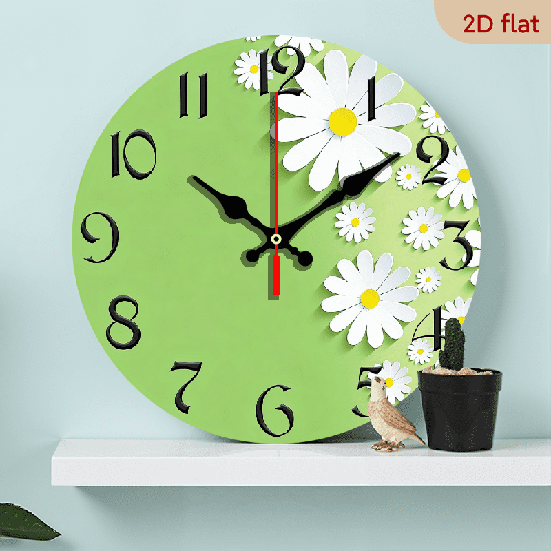 2D Flat, 1pc 10Inch Rustic Farmhouse Daisy Flower Wooden Wall Clock ...