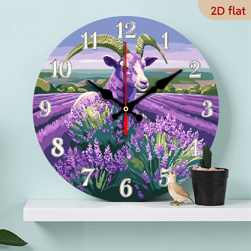 2D Flat, 1pc 10Inch Rustic Farmhouse Lavender Goat Wooden Wall Clock ...