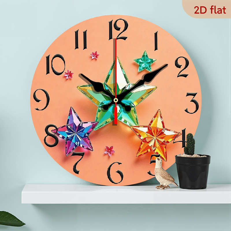 2D Flat, 1pc 10Inch Rustic Farmhouse Star Crystal Wooden Wall Clock ...