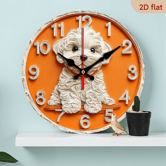 2D Flat 1pc 10Inch Rustic Farmhouse Wooden Dog-Themed Wall Clock ...