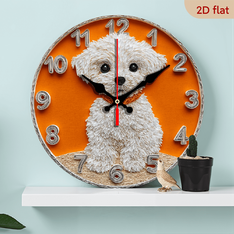 2D Flat 1pc 10Inch Rustic Farmhouse Wooden Dog-Themed Wall Clock ...