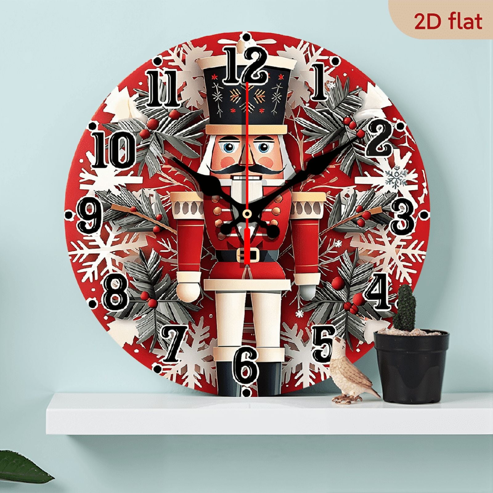 2D Flat 1pc 10Inch Rustic Wooden Nutcracker Wall Clock, 10-Inch Festive ...
