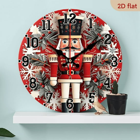 2D Flat 1pc 10Inch Rustic Wooden Nutcracker Wall Clock, 10-Inch Festive ...