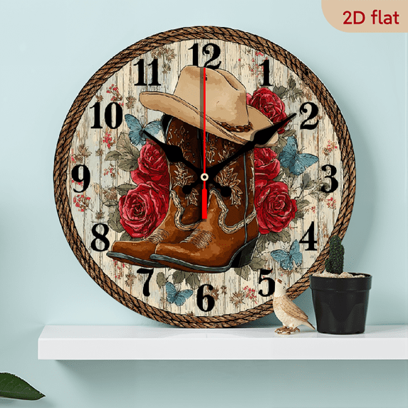 2D Flat, 1pc 10Inch Simple Cowboy Boots and Rose Flower Pattern Design ...