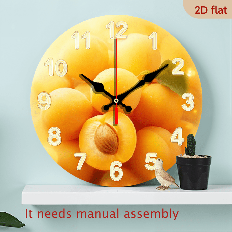 2D Flat 1pc 10Inch Solid Wood Vintage Yellow Peach Wall Clock with ...