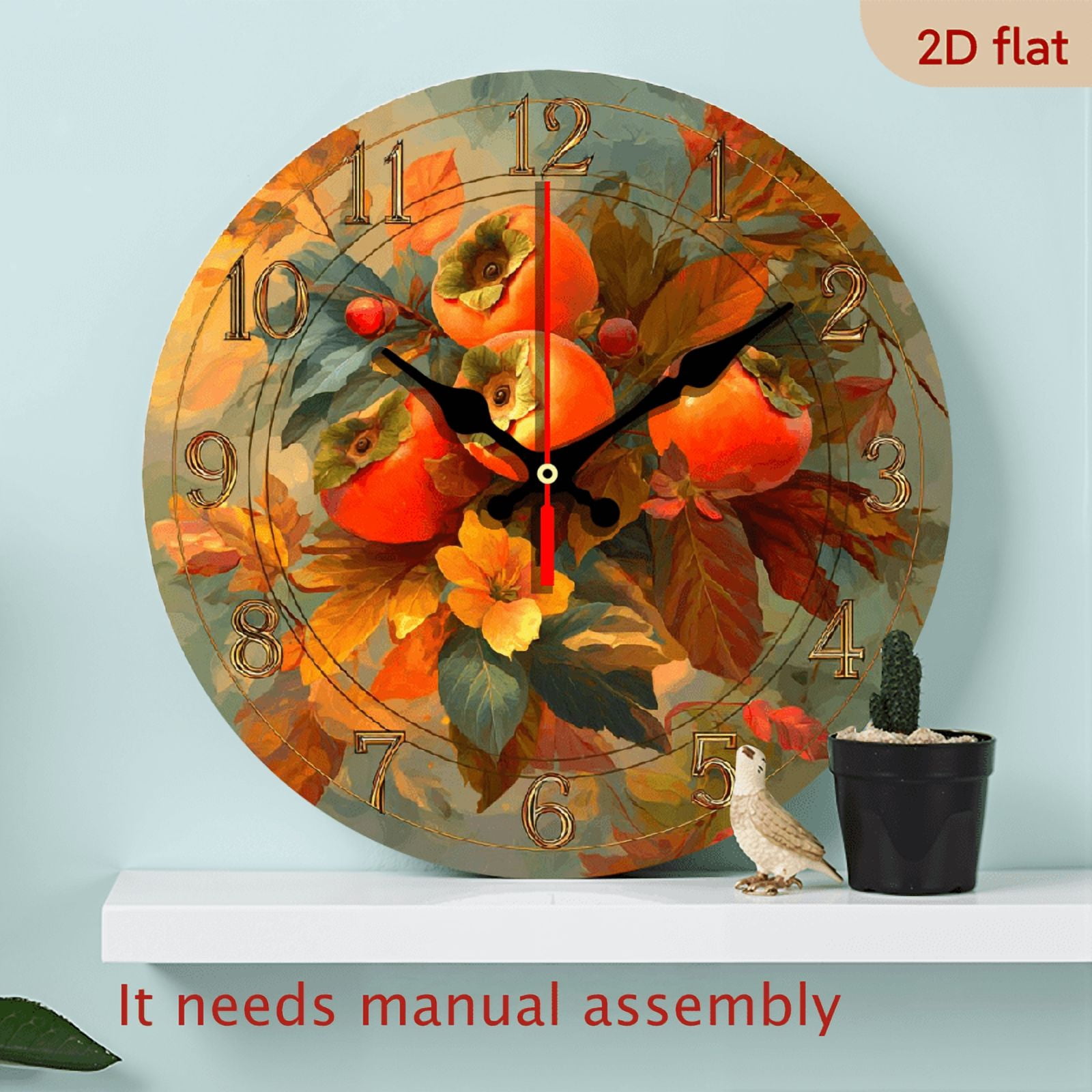 2D Flat 1pc 10Inch Vintage Autumn Fruit Wall Clock - Round Wooden Frame ...