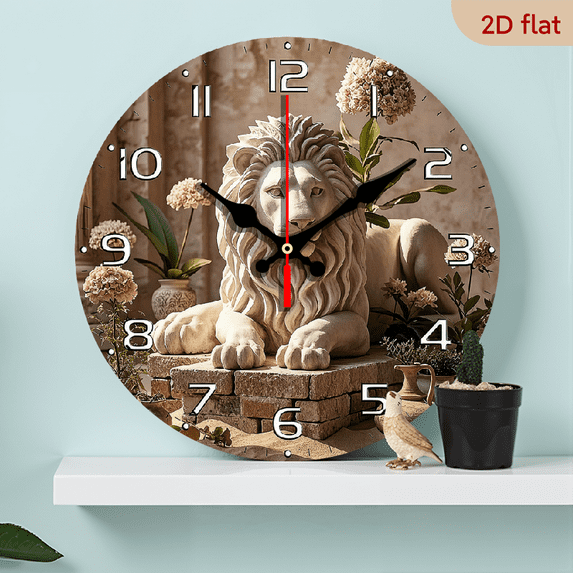 2D Flat 1pc 10Inch Vintage Bohemian Lion Floral Wooden Wall Clock ...